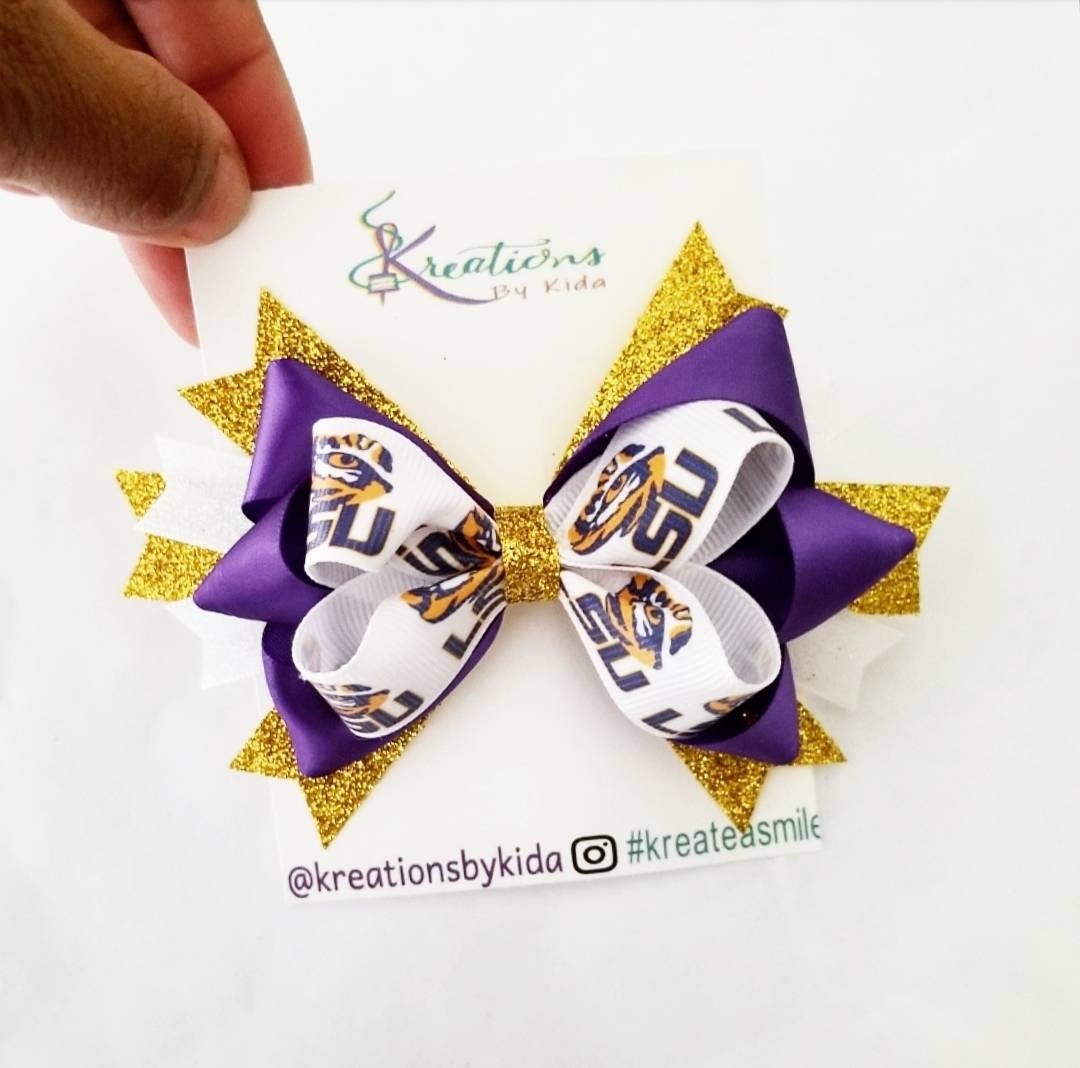 LSU Hair Bow • Glitter Cheer Bow • Infant Bow • Toddler Hairbow • Girls ...