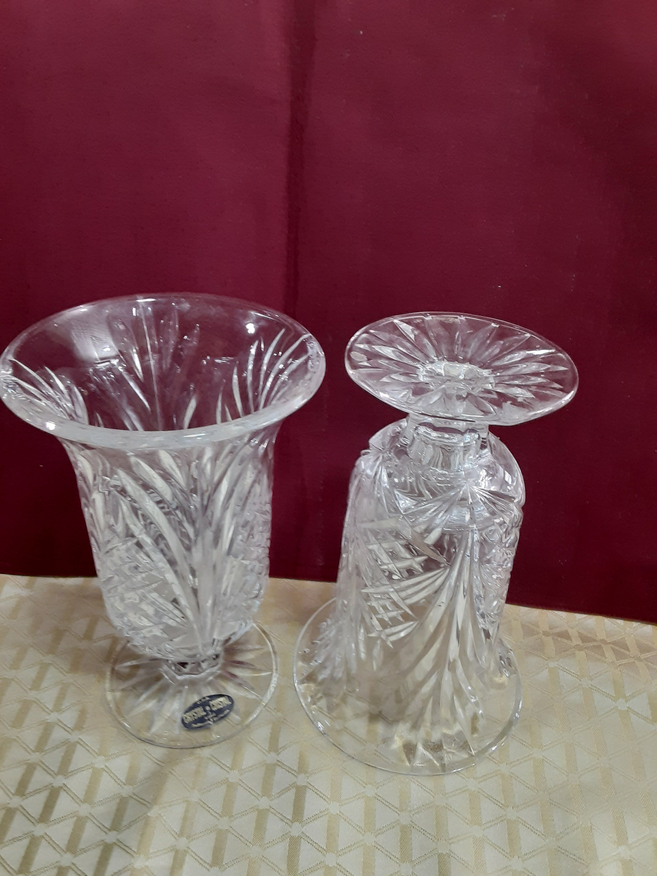 Vintage Clear Lead Crystal Deplomb Flower Vases Set of Two - Etsy