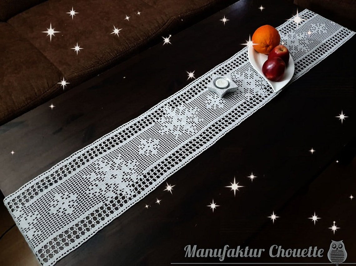 Narrow Table Runner Snowfall, Winter Collection, PDF Crochet Pattern ...