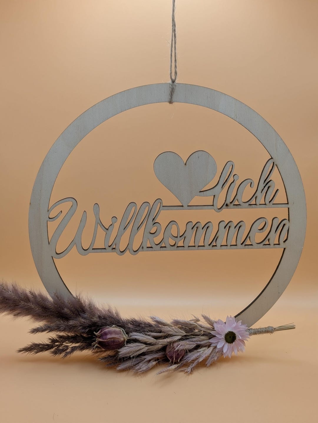 Wooden Door Wreath - Welcome - Warmly Welcome - Sustainable Door Sign ...