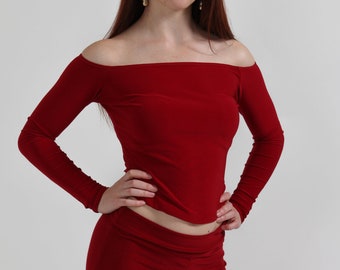 Red off Shoulder Shirt - Etsy