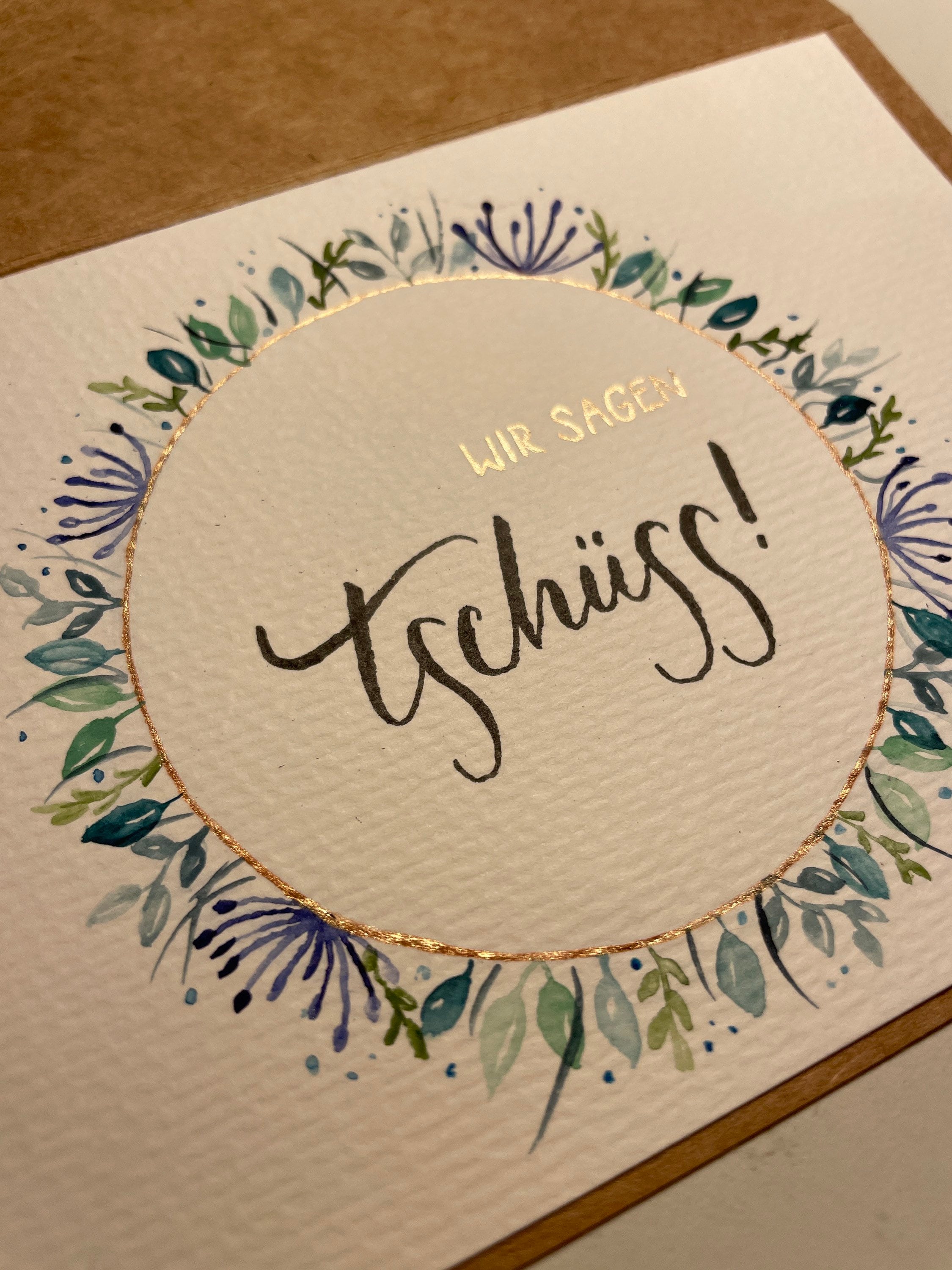 Abschiedskarte Watercolor personalisiert Karte Klappkarte Blumenkranz ...