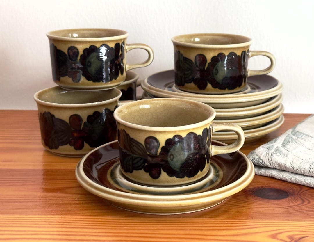Arabia Finland Otso Five Espresso Cups With Saucers Vintage Stoneware ...