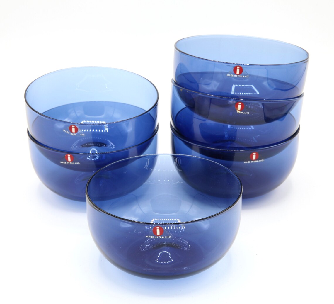 Timo Sarpaneva Dessert Bowls Deep Blue Colored I-glass 6 Pcs Vintage ...