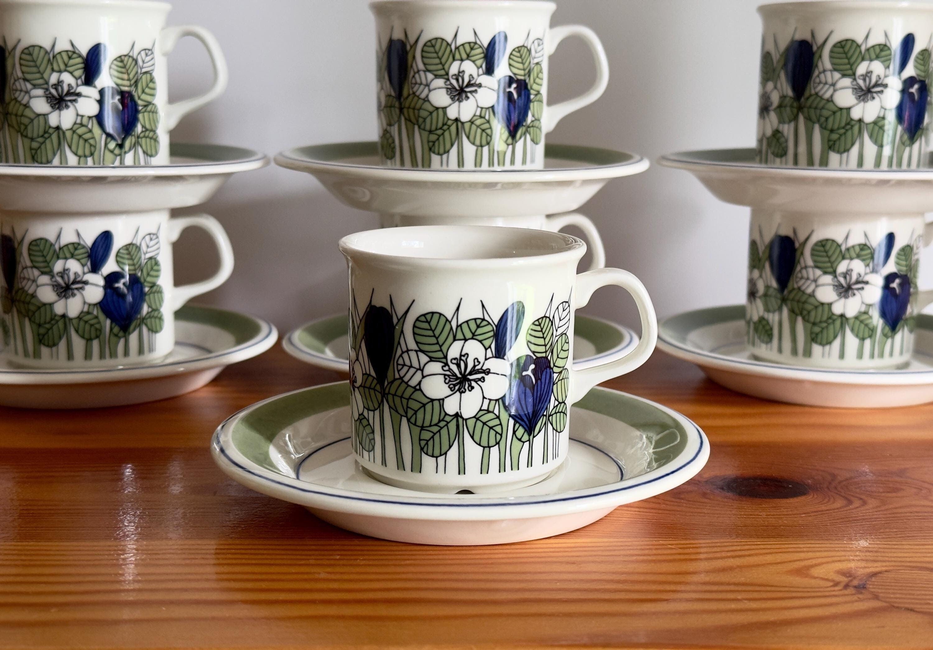 Arabia Finland Tall Krokus Coffee Espresso Cup With Saucer Rare Vintage ...