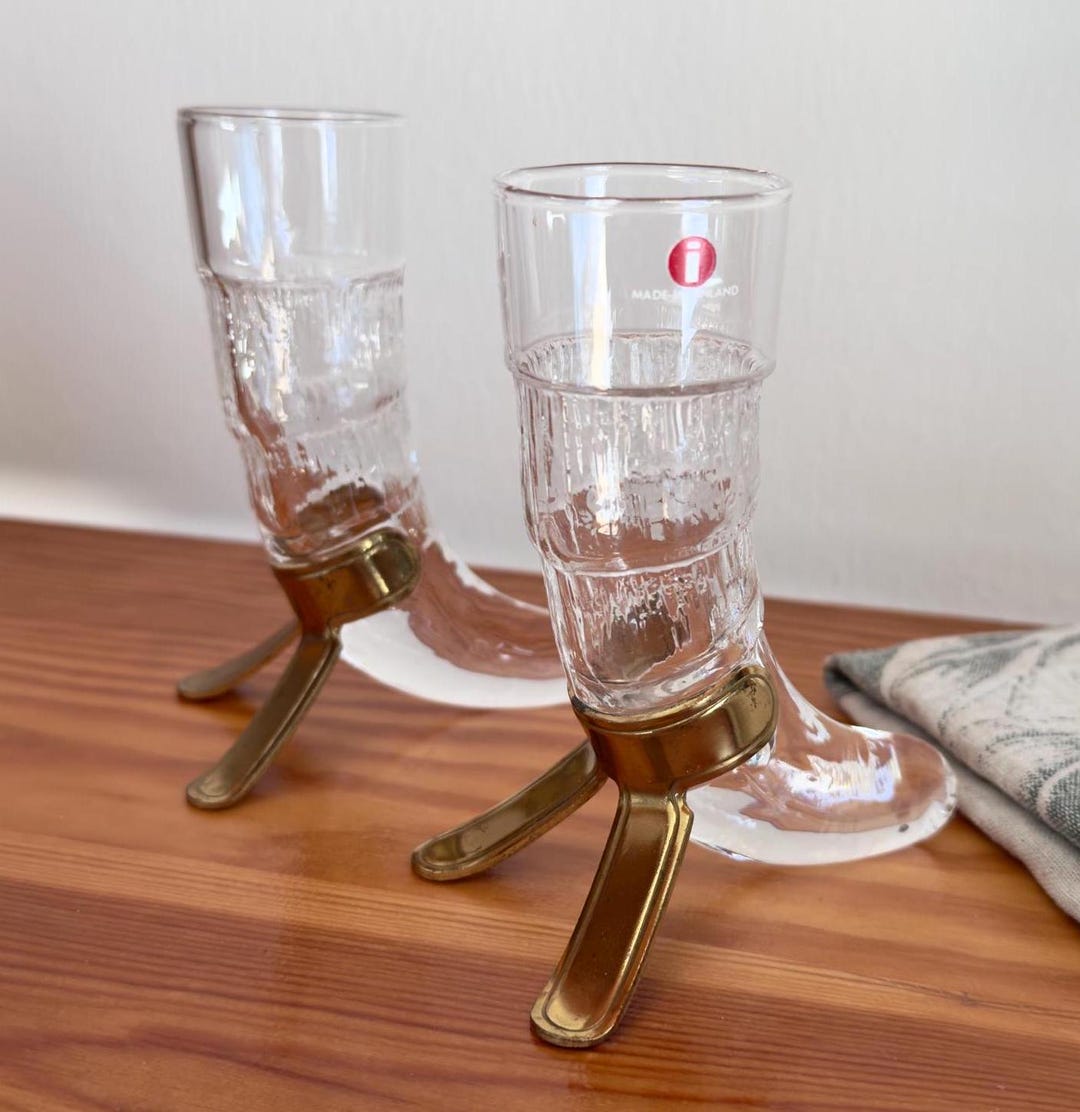 Iittala Finland Harald Two Shot Horn Glasses Clear Vintage Desing Glass ...