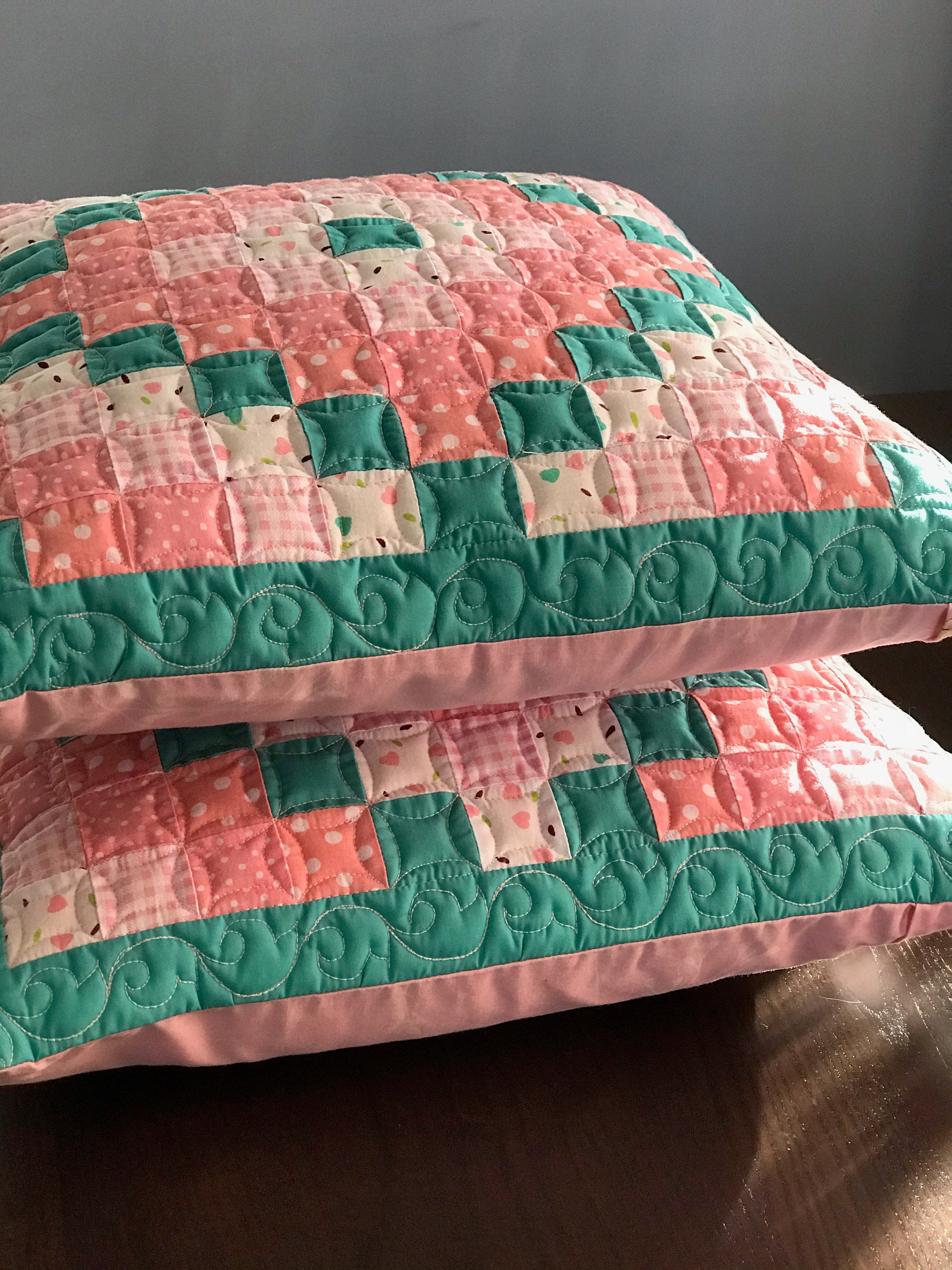 Set Two Pillow Decor Quilted Decorative Sofa Cushion Cotton Fabric ...