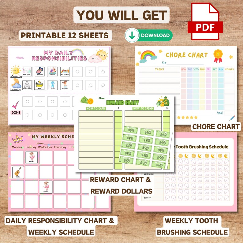 Daily Routine Chore Chart for Girl - Responsibility & Reward Chart ...
