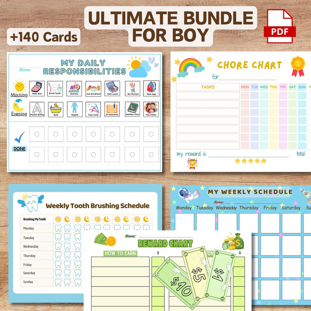 Daily Routine Chore Chart for Boy - Responsibility & Reward Chart ...