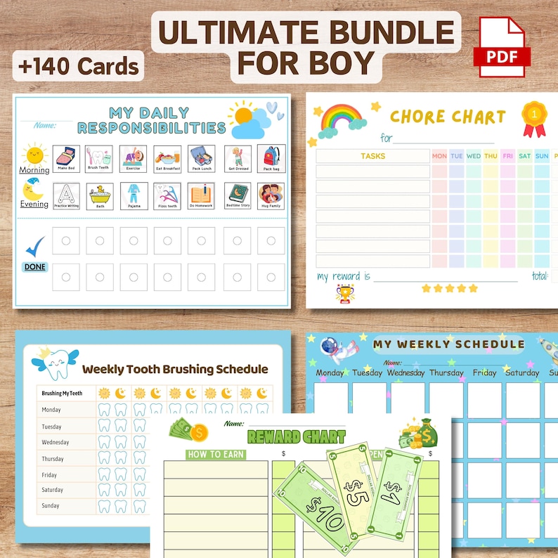 Daily Routine Chore Chart for Boy - Responsibility & Reward Chart ...