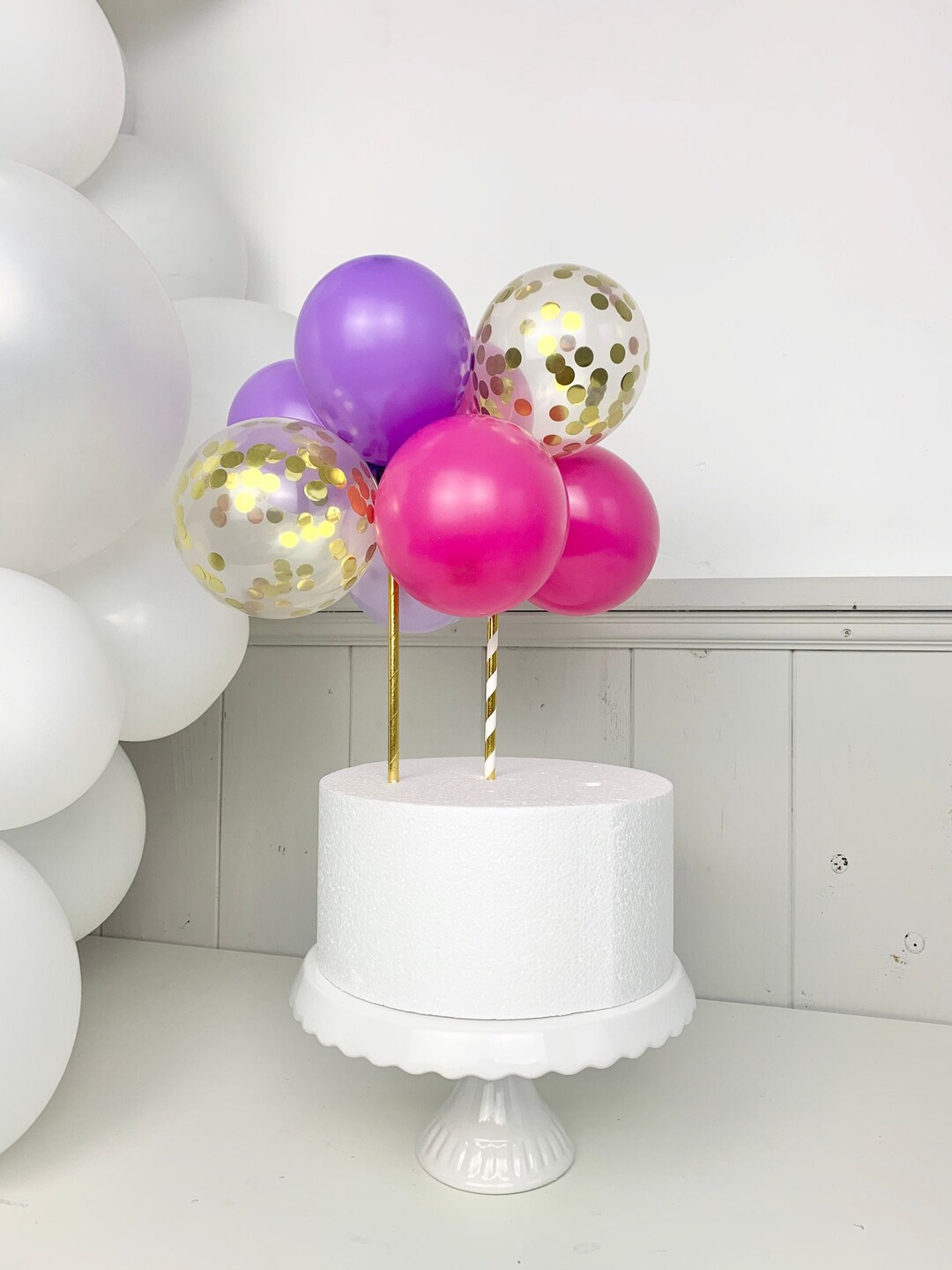 Birthday Cake Topper Mini Balloon Garland Pink Purple Cake - Etsy