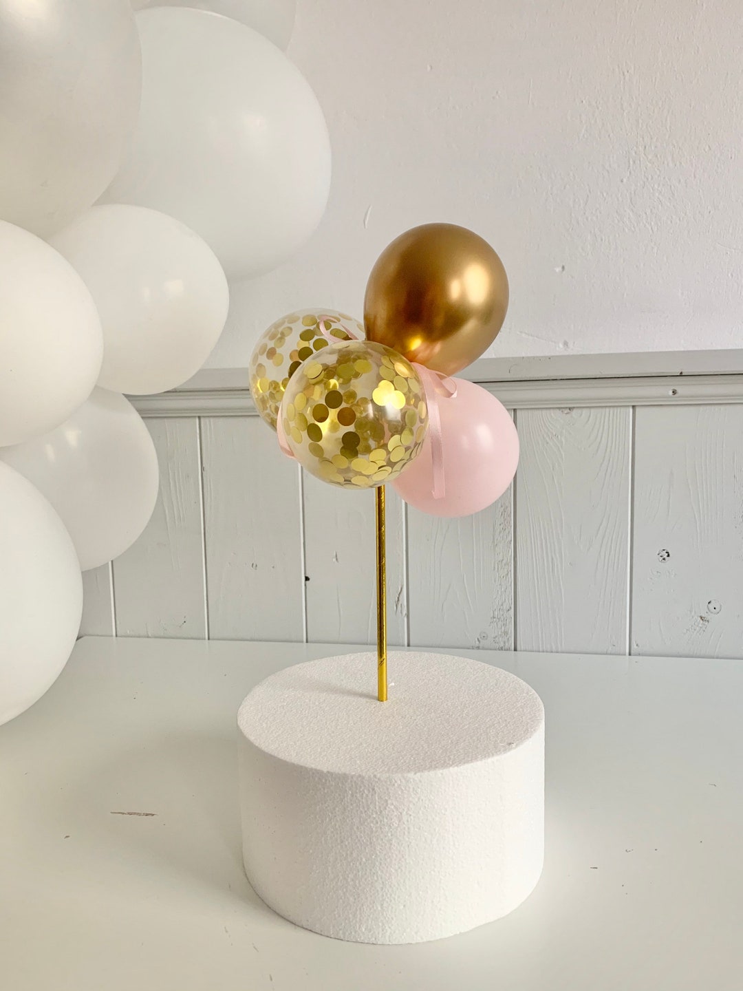 Balloon Cake Topper Baby Pink with Gold Confetti Mini Balloon, Birthday ...