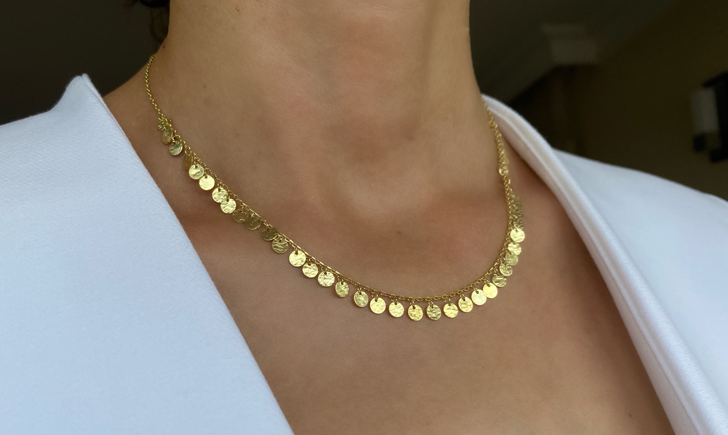 14K Golden Flake Cluster Chain on 925 Sterlin Silver - Dangling Circles ...