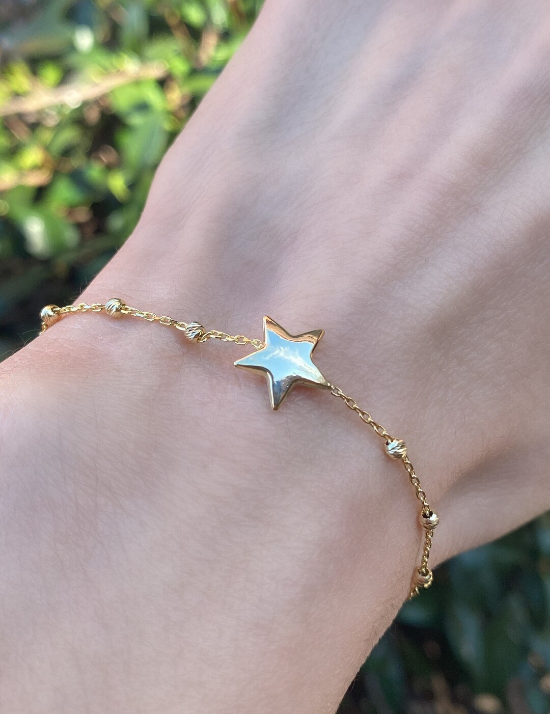 Star Bracelet With Mooncut Bead Chain, 14K Gold Vermeil on 925 Sterling ...