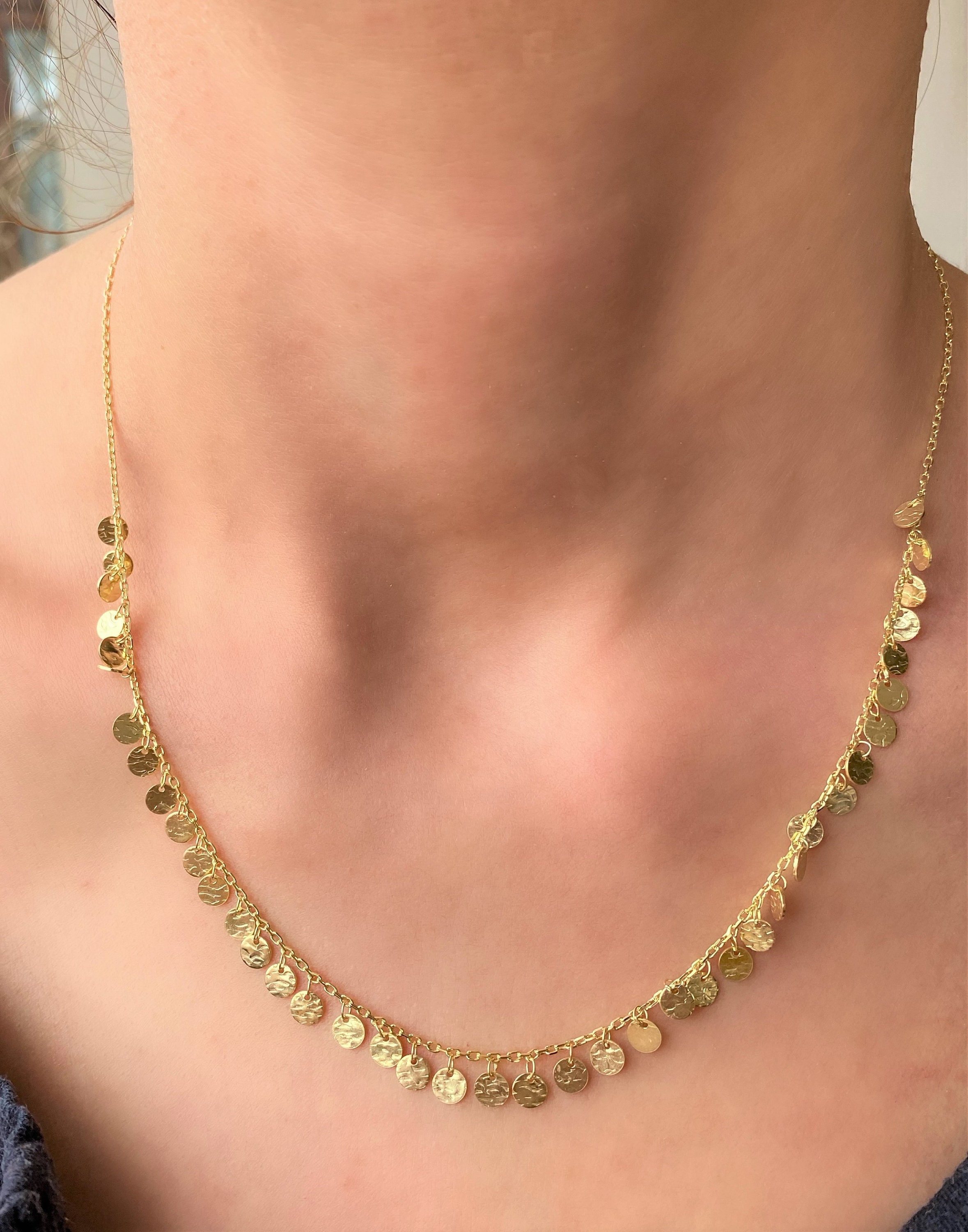 14K Golden Flake Cluster Chain on 925 Sterlin Silver - Dangling Circles ...