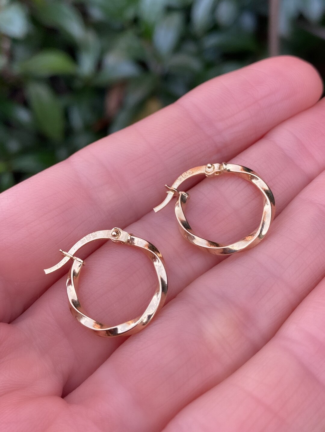 Solid Gold Mini Twisted Hoops (PAIR) Medium - 14K Real Fine Gold Pipe ...