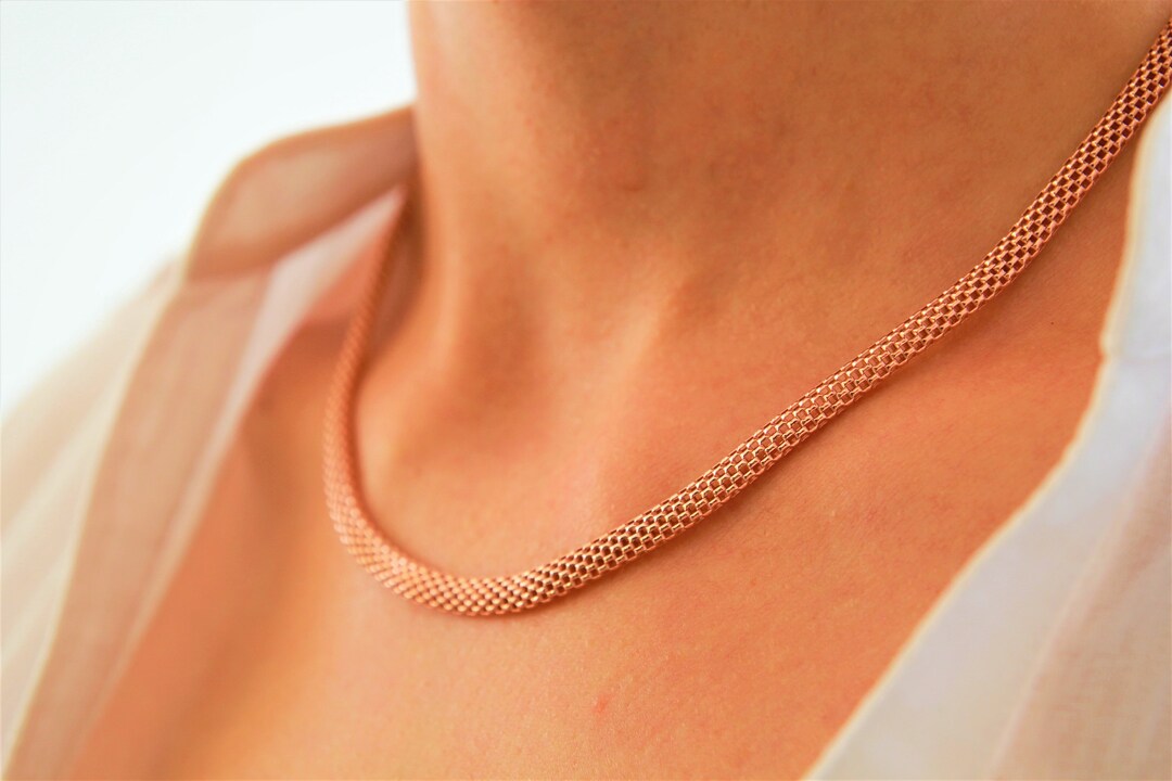 14 K Italian Rose Gold Snake Chain , Sterling Silver Choker , Italian ...
