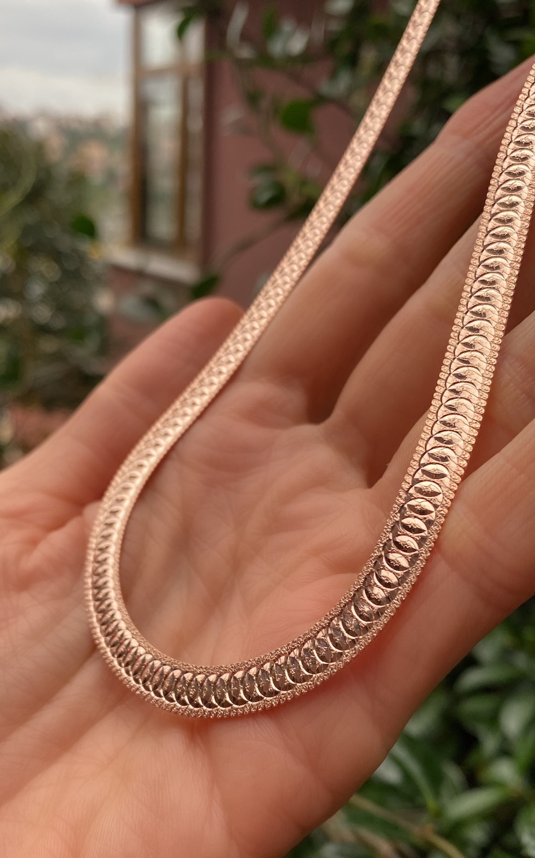 Rose Gold Snake Chain Necklace – Sterling Silver Herringbone, Cleopatra ...