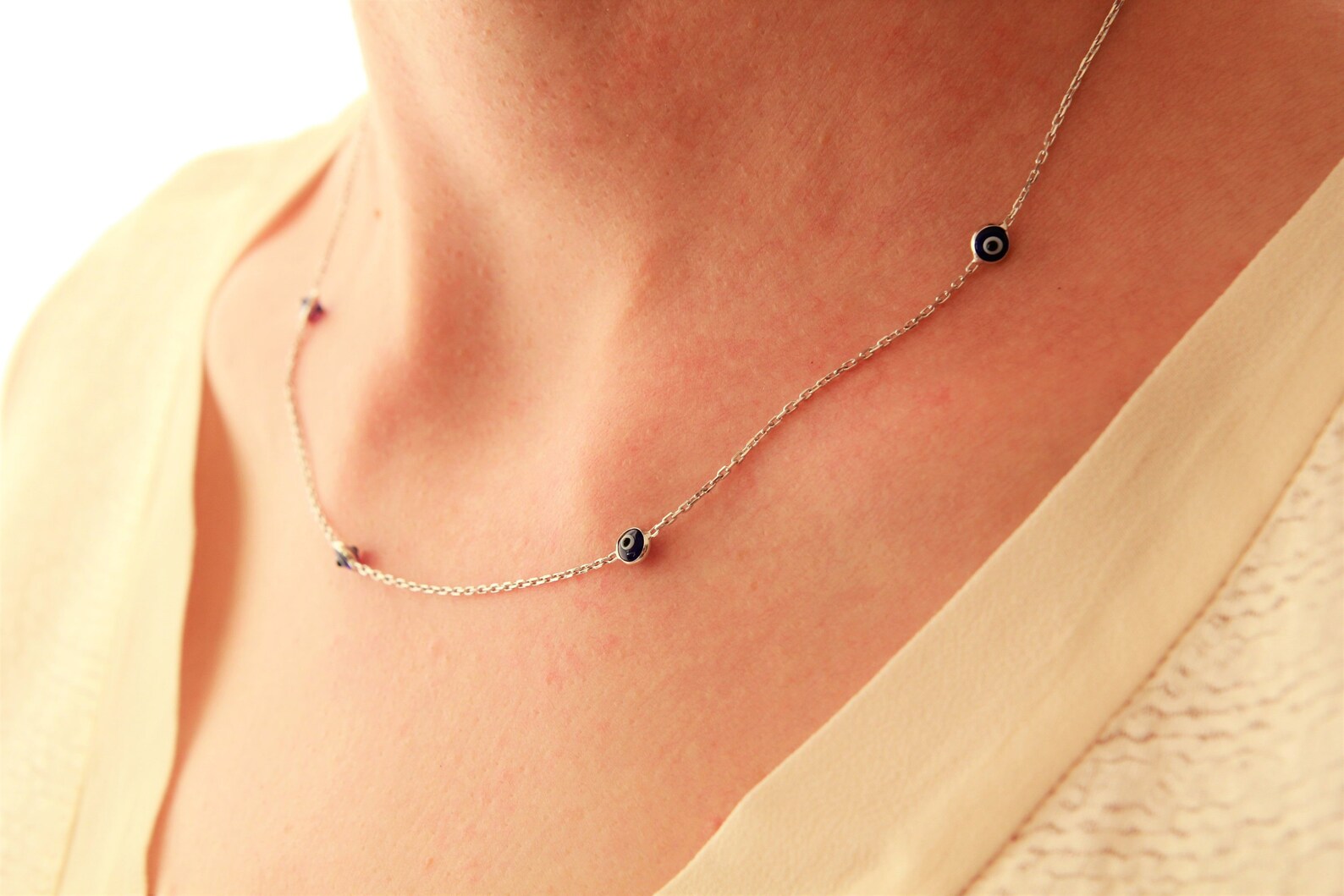 Sterling Silver Evil Eye Necklace for Bad Luck / Minimalist - Etsy