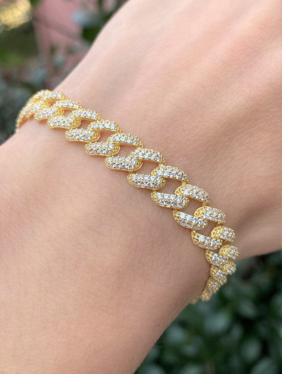 Thick Cuban Link Chain, Curb Chain With Shiny Zirconia Gemstone, Gold ...