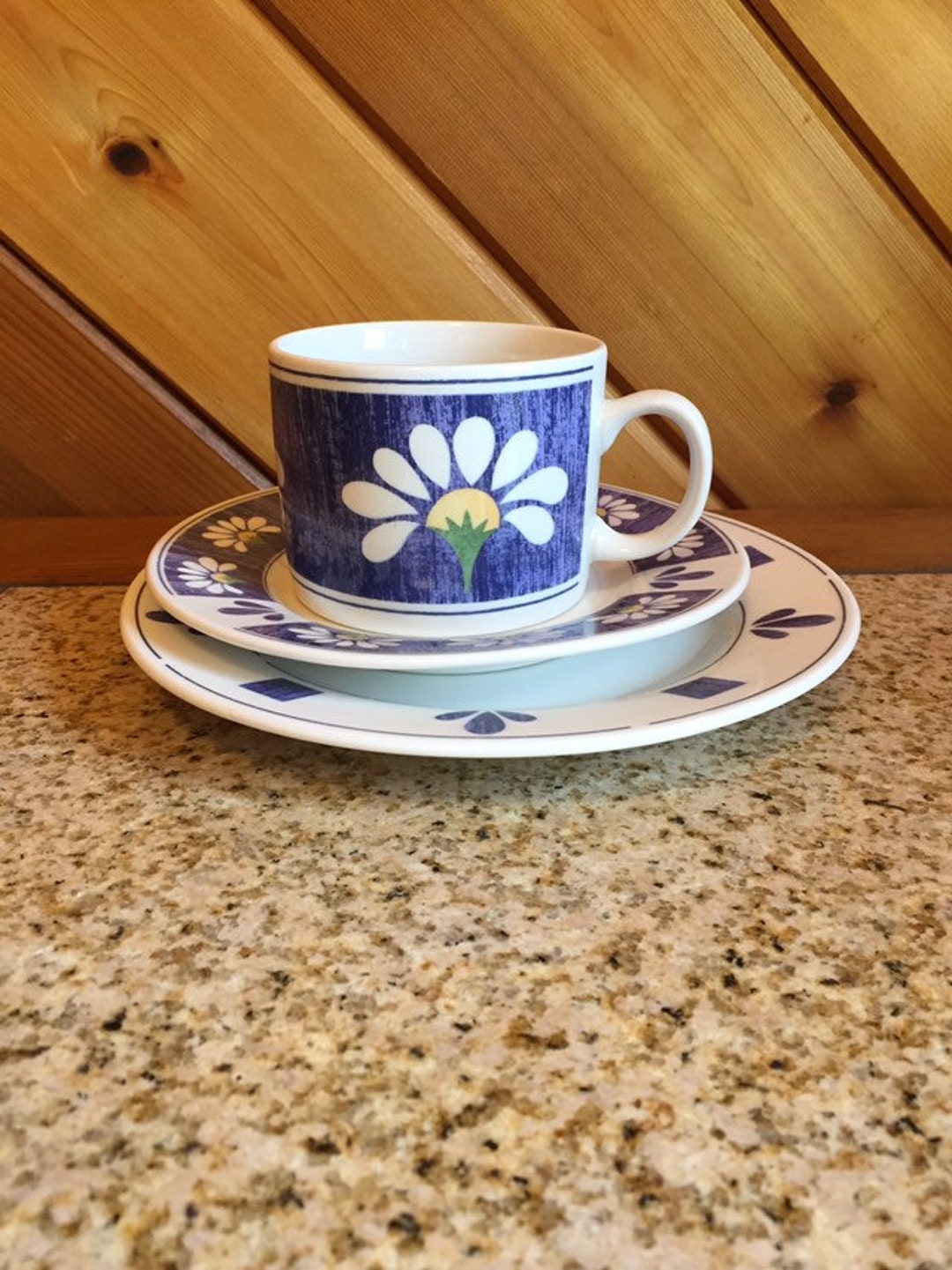 3 Piece ONEIDA Spring Daisy Coffee Set-coffee Cup, Saucer, Dessert ...
