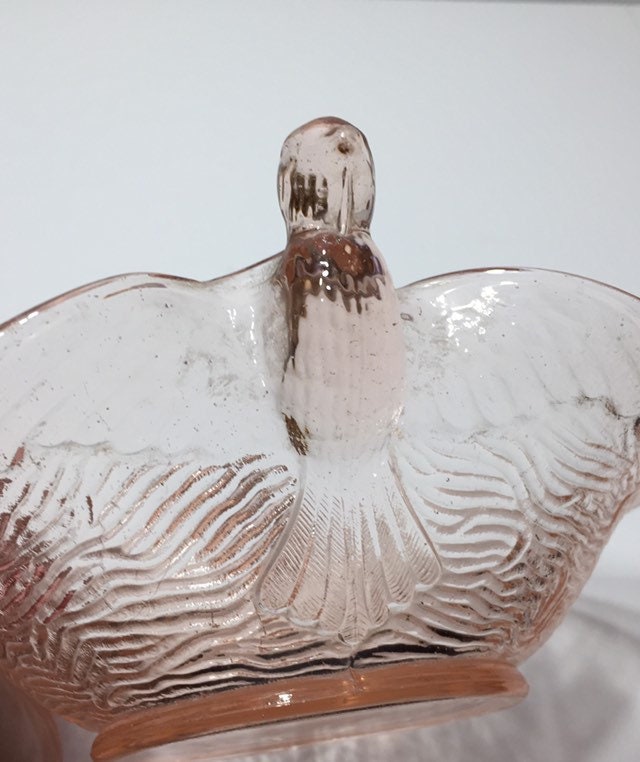 Pink Depression Candy Dish With Birds in Flight 8 - Etsy