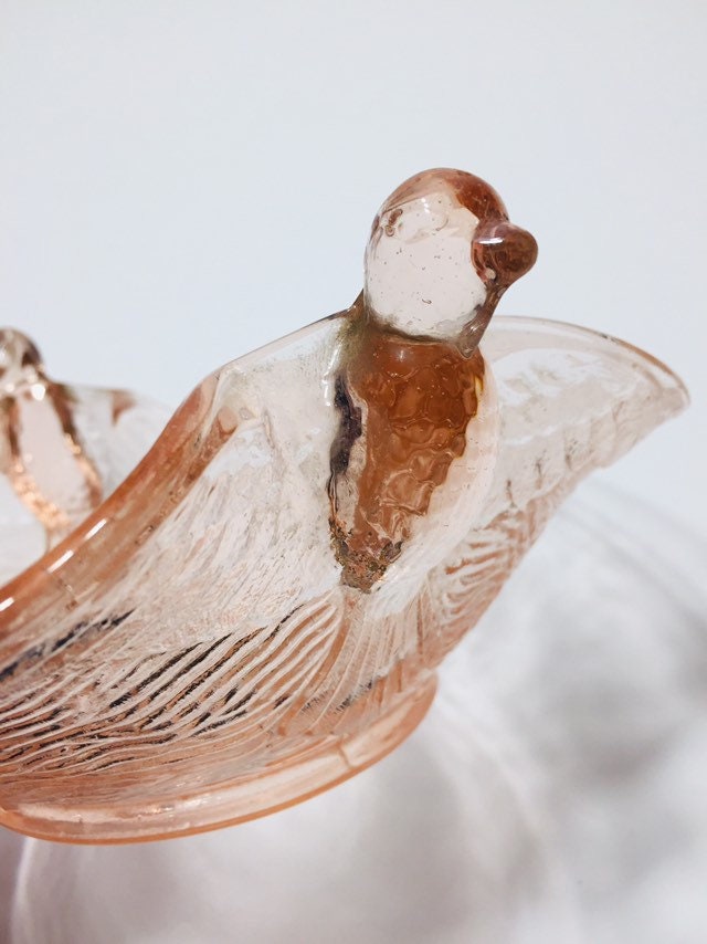 Pink Depression Candy Dish With Birds in Flight 8 - Etsy