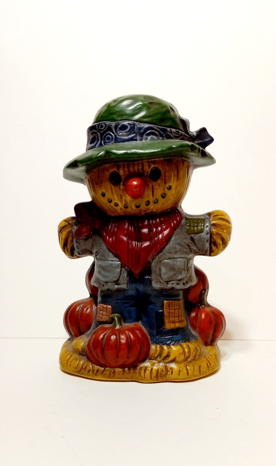 8 Ceramic Scarecrow With Pumpkins and Crows-farm Them - Etsy