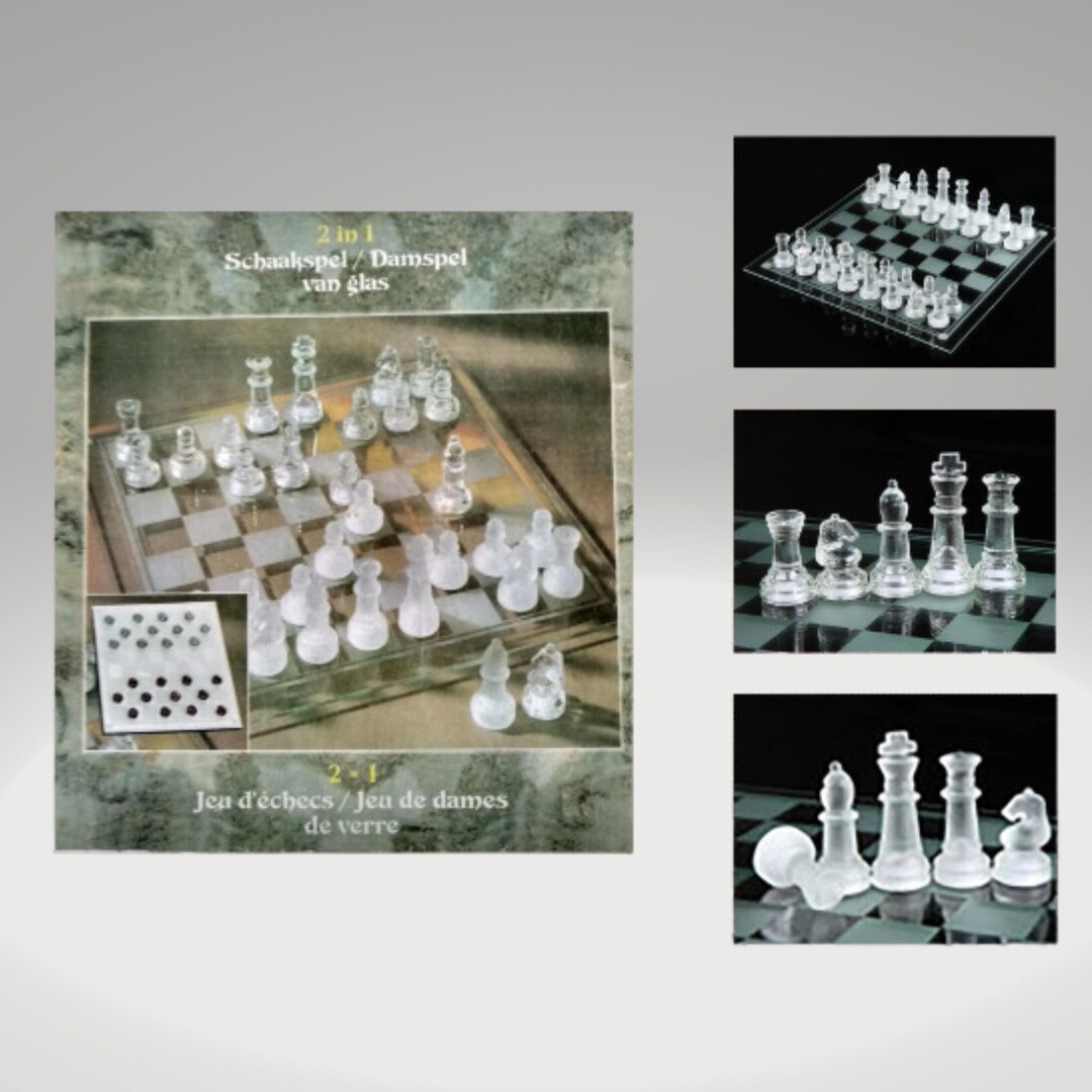 Glass Chess and Checkers Set, 2-in-1 Game Set, Vintage Style, Unique ...