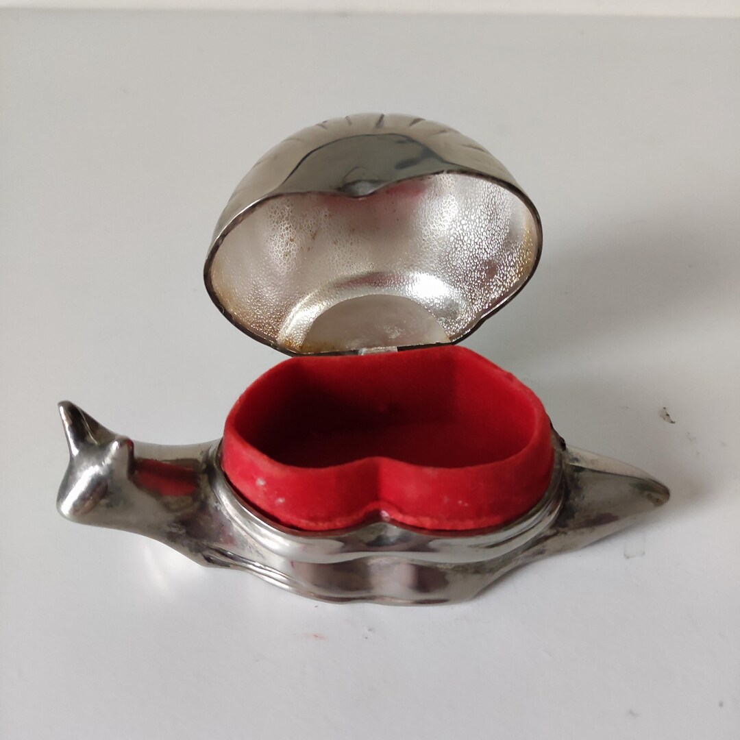 Vintage Silver Plate Snail Trinket Box: Red Velvet Lining - Etsy