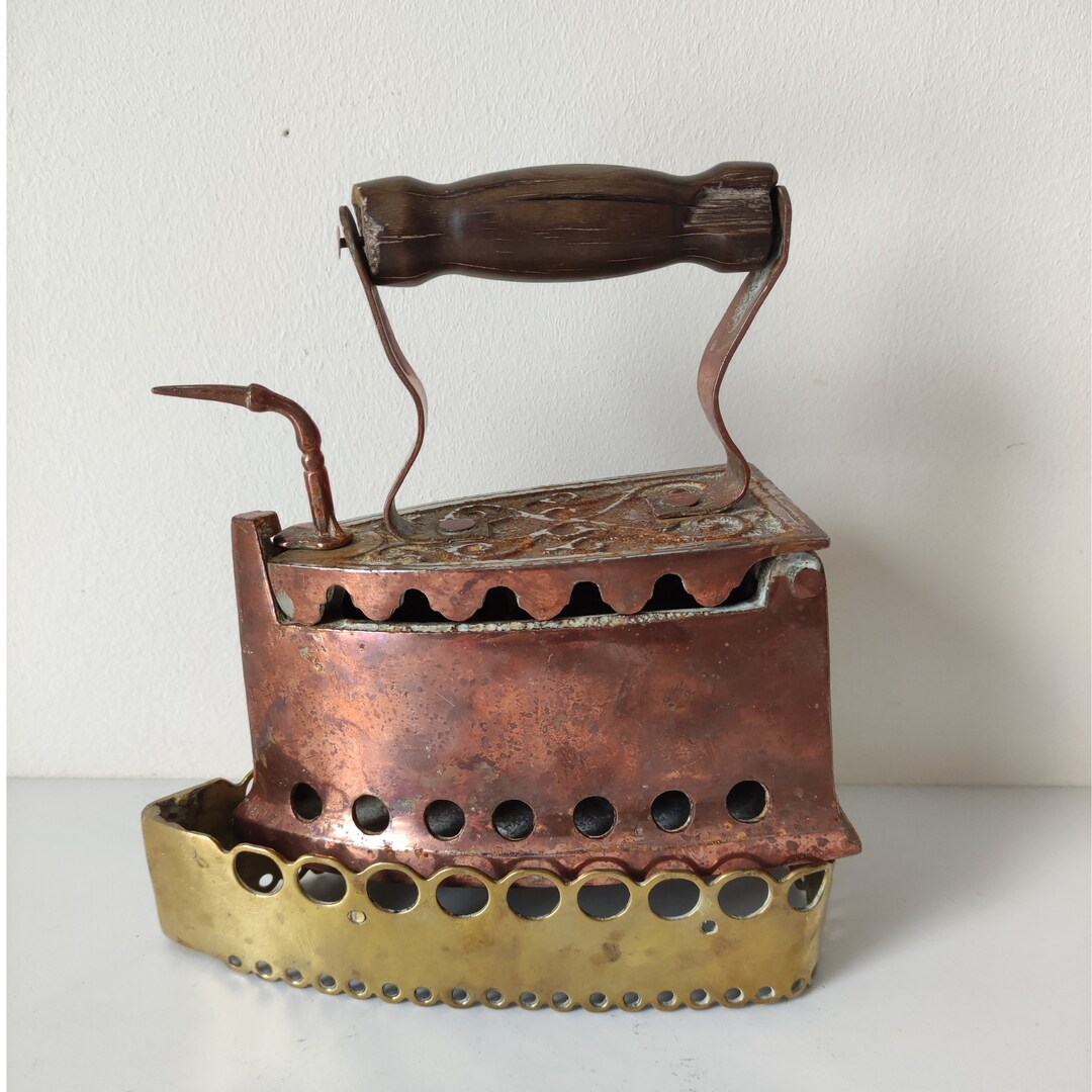 Antique Copper Iron With Wooden Handle and Bronze Stand 20th Century ...