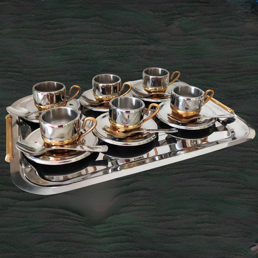 Vintage Service, Coffee Set Consisting of 6 Thermal Cups With Saucers ...