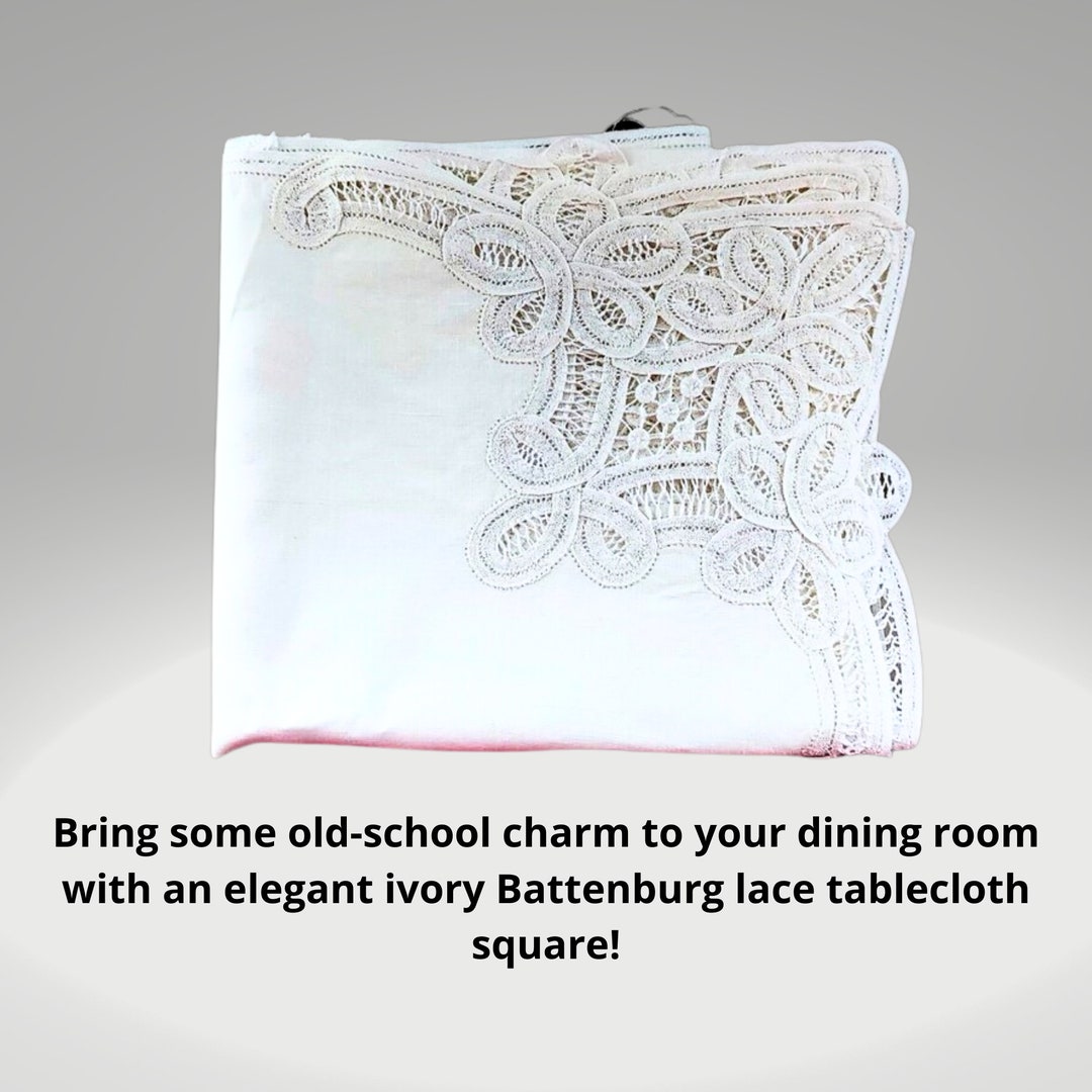 Battenburg Lace Square Ivory Vintage Tablecloth Lace Mat Whitework Lace ...