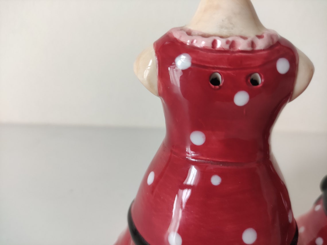 Retro 70s Porcelain Shaker Set: Red Dress Kitchen Decor - Etsy