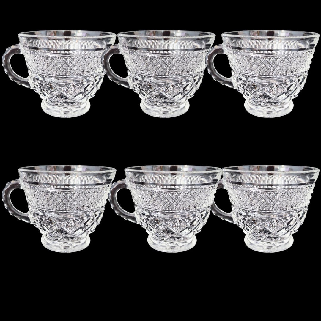 Pack of 6 Punch Mugs Vintage Anchor Hocking Wexford Pattern Glass Punch ...