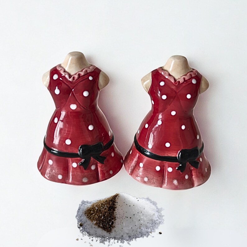 Retro 70s Porcelain Shaker Set: Red Dress Kitchen Decor - Etsy