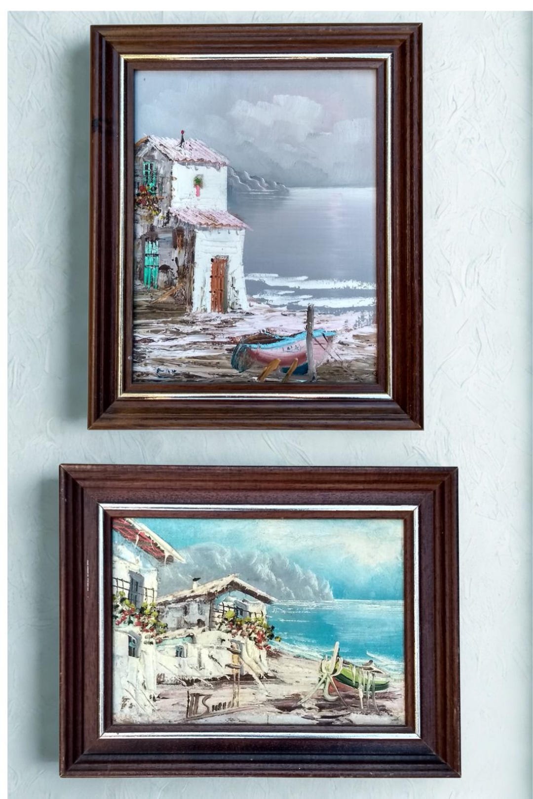 Retro Oil Paintings Set – Signed Canvas Wall Art – 3-piece Original ...