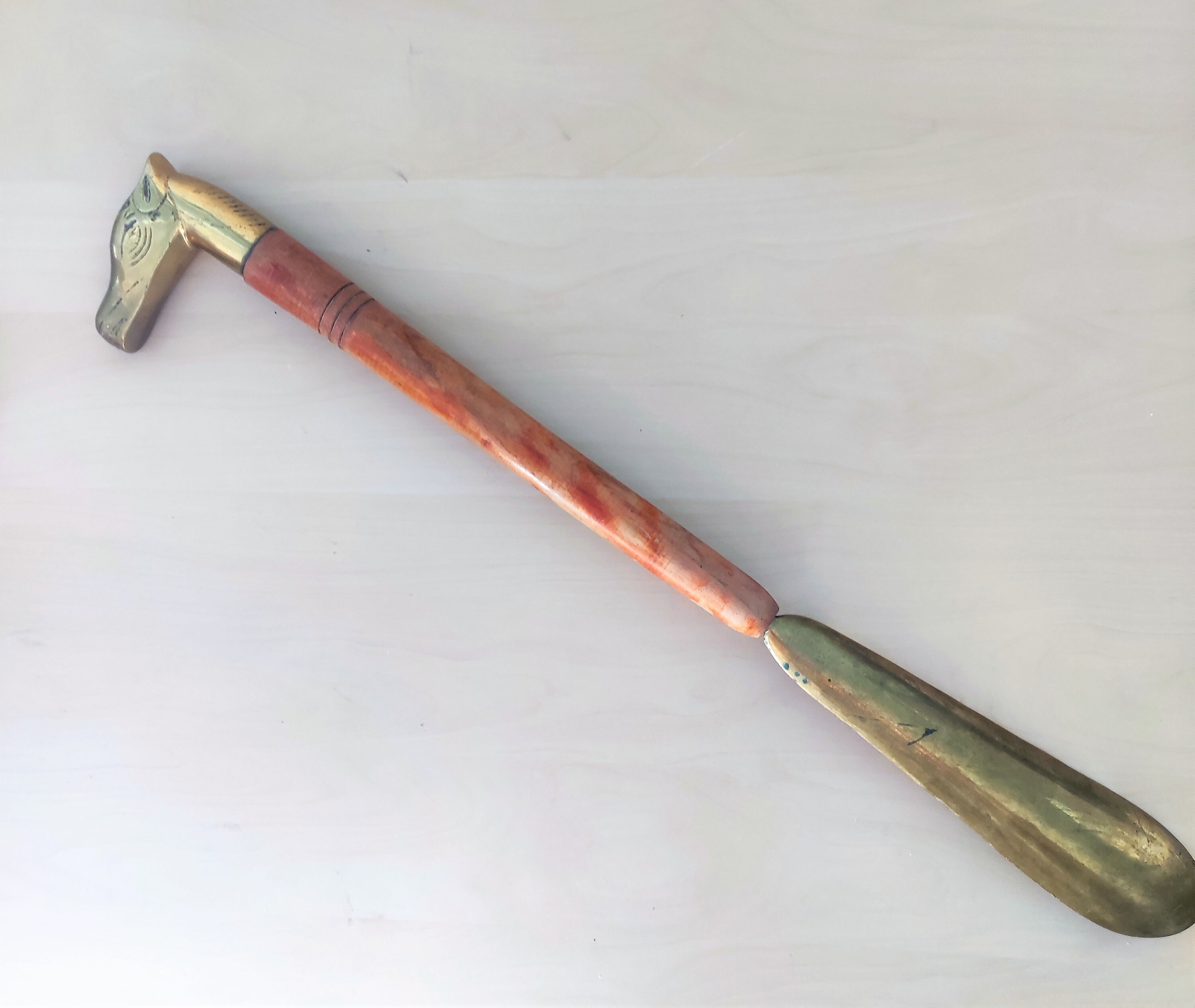 Shoe Horn 50cm Brass Wooden Horse Head Long Handle Shoe Horn - Etsy