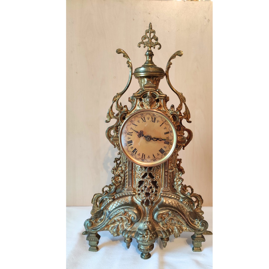 Brass Mantel Clock, Brass Table Clock, Vintage Desktop Clock, Antique ...