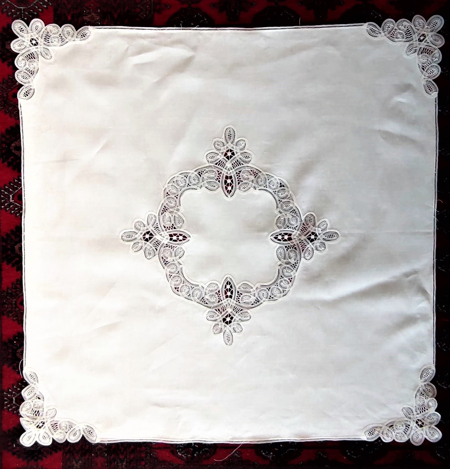 Battenburg Lace Square Ivory Vintage Tablecloth Lace Mat Whitework Lace ...