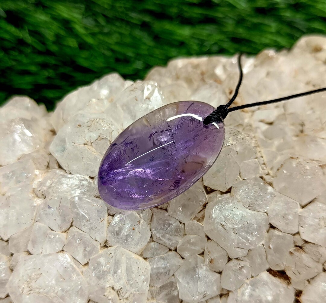 Natural Amethyst Crystal Silk Cord Necklace, Minimalist Necklace, Silk ...