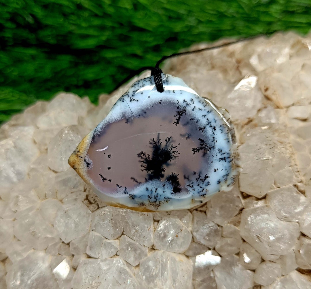 Very Unique Natural Dendrite Agate on Silk Cord, Healing Crystal ...