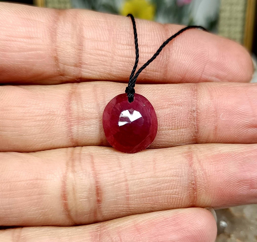 Bangkok Ruby Crystal Necklace on Silk Cord, Birthstone Necklace ...