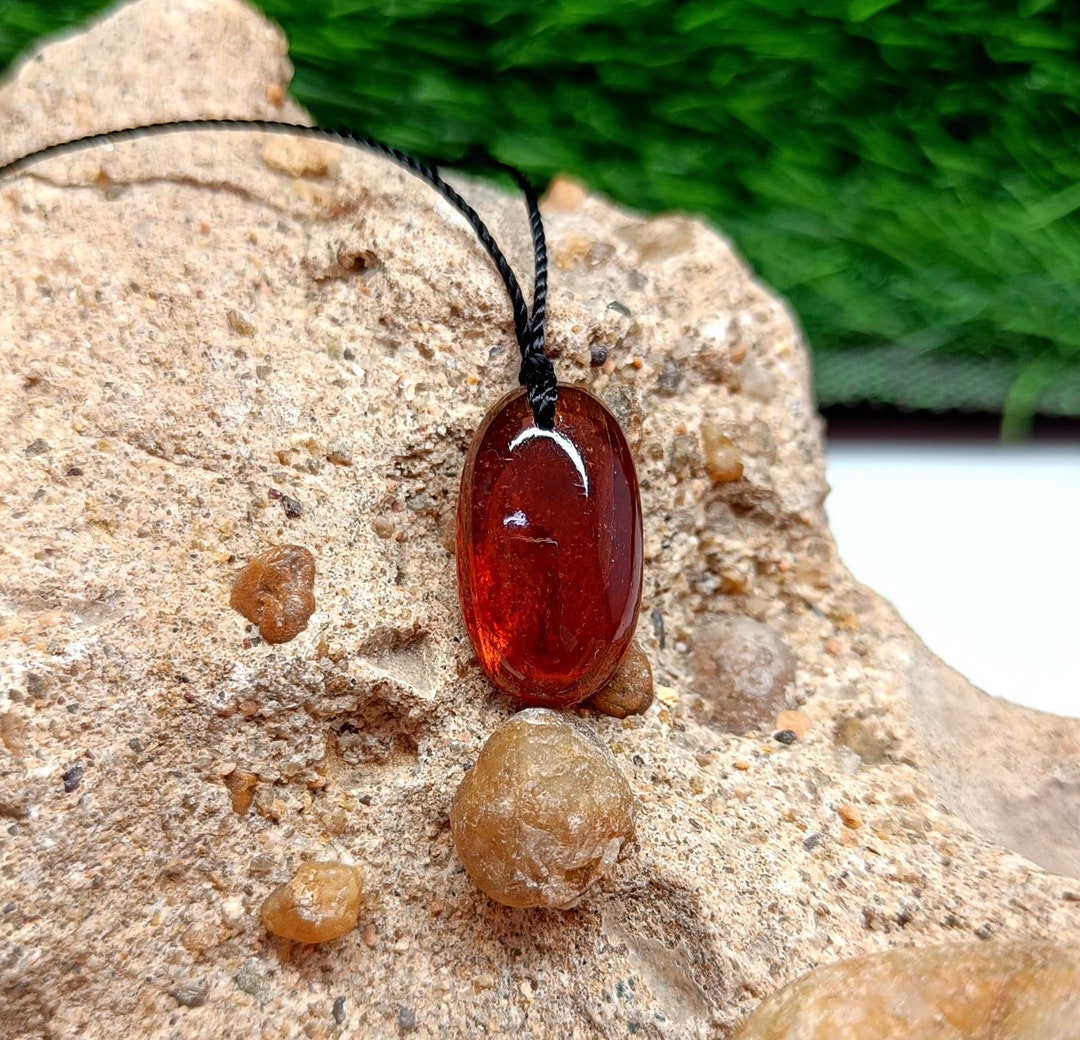 Natural Hessonite Garnet Necklace on Silk Cord | Birthstone Necklace | Healing Crystal Necklace ...