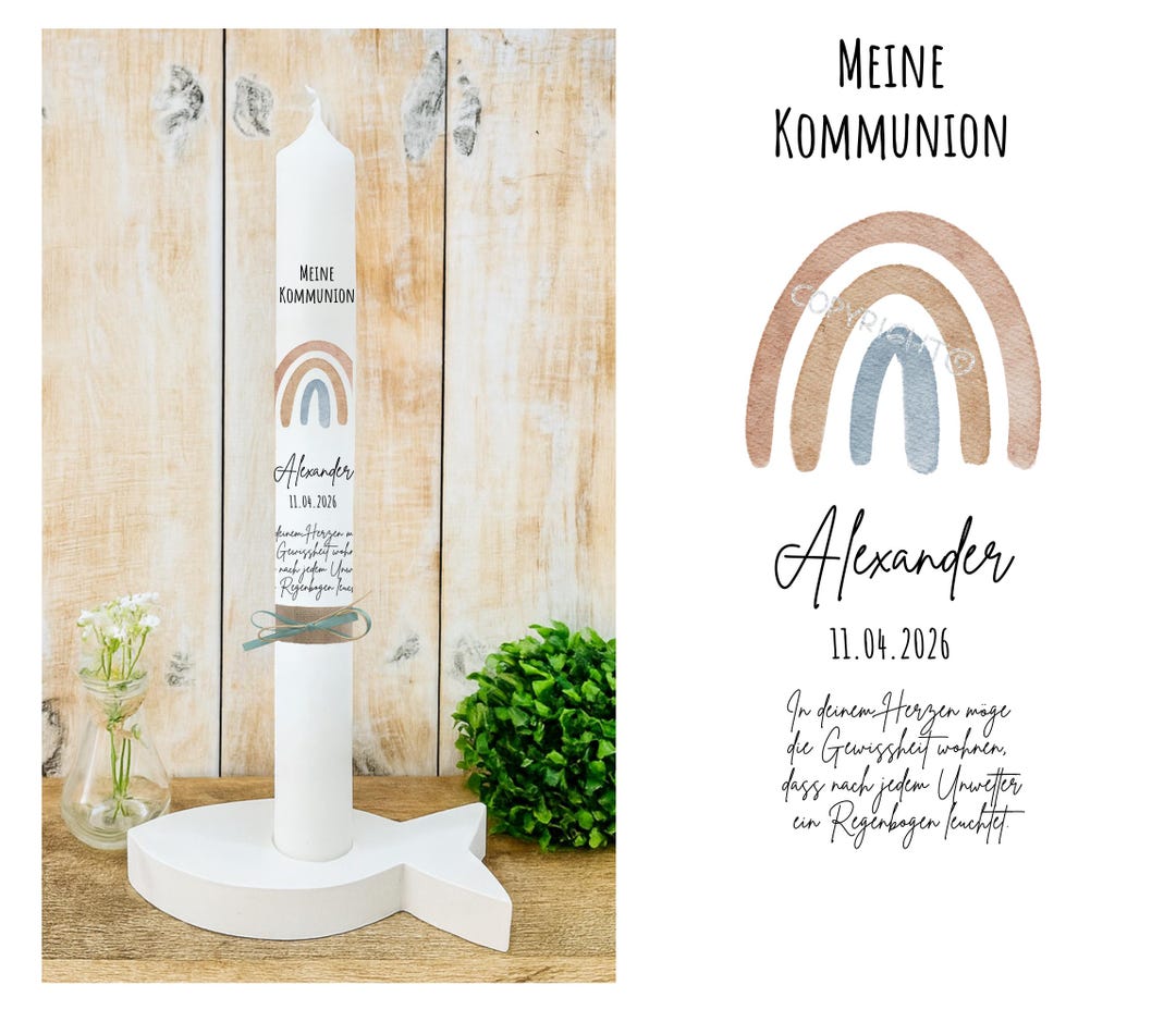 Kommunionkerze personalisiert mit Name & Datum + Spruch • brau beige ...