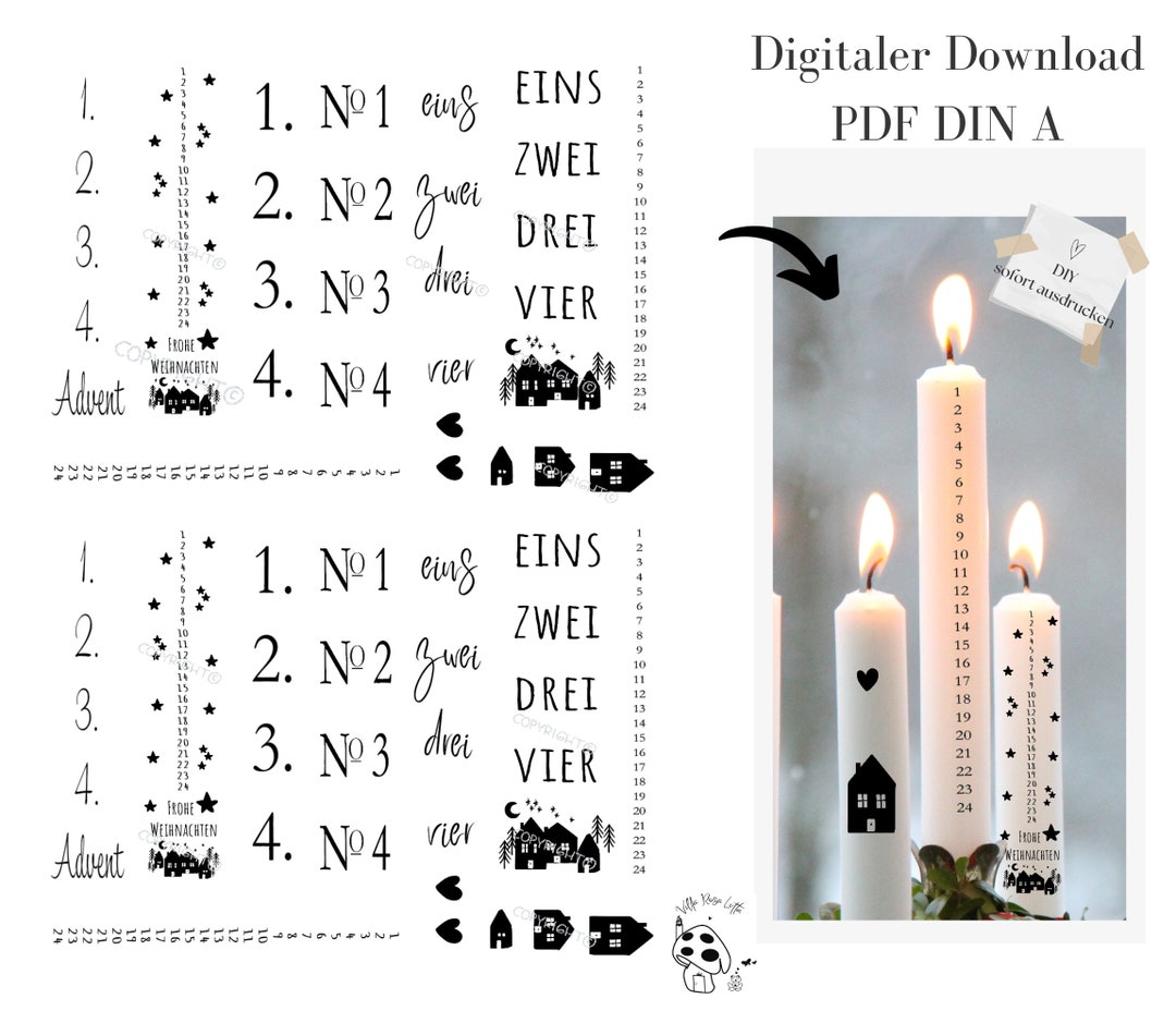 Christmas Digital Download PDF File Candle Sticker Candle Tattoo Candle ...