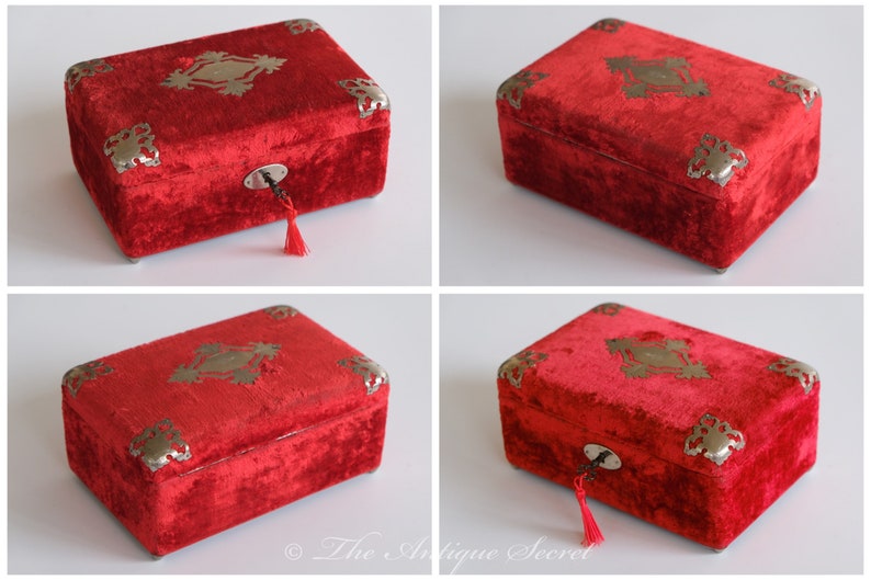 SOLD Stunning 19th Century Victorian Jewelry / Vanity Box in Red Velvet ...