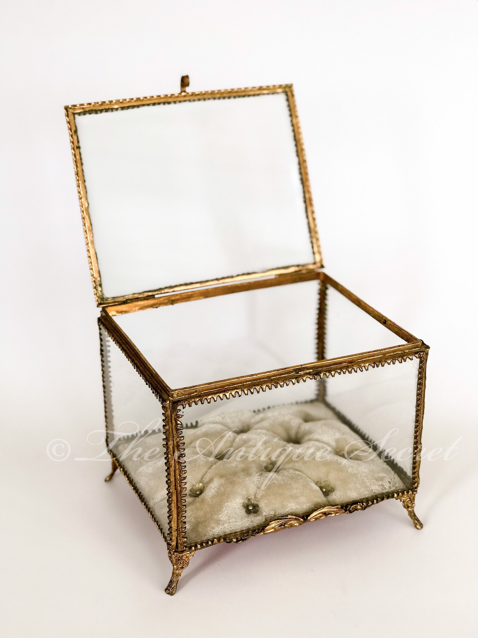 Antique French Ormolu Jewelry Box, Beveled Glass Reliquary, Beige ...