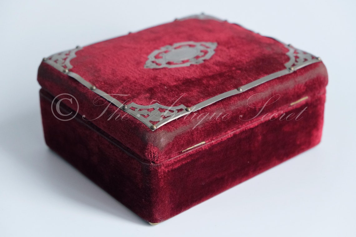 Antique Victorian Velvet Jewelry Box, Art Deco Burgundy Silk-lined - Etsy
