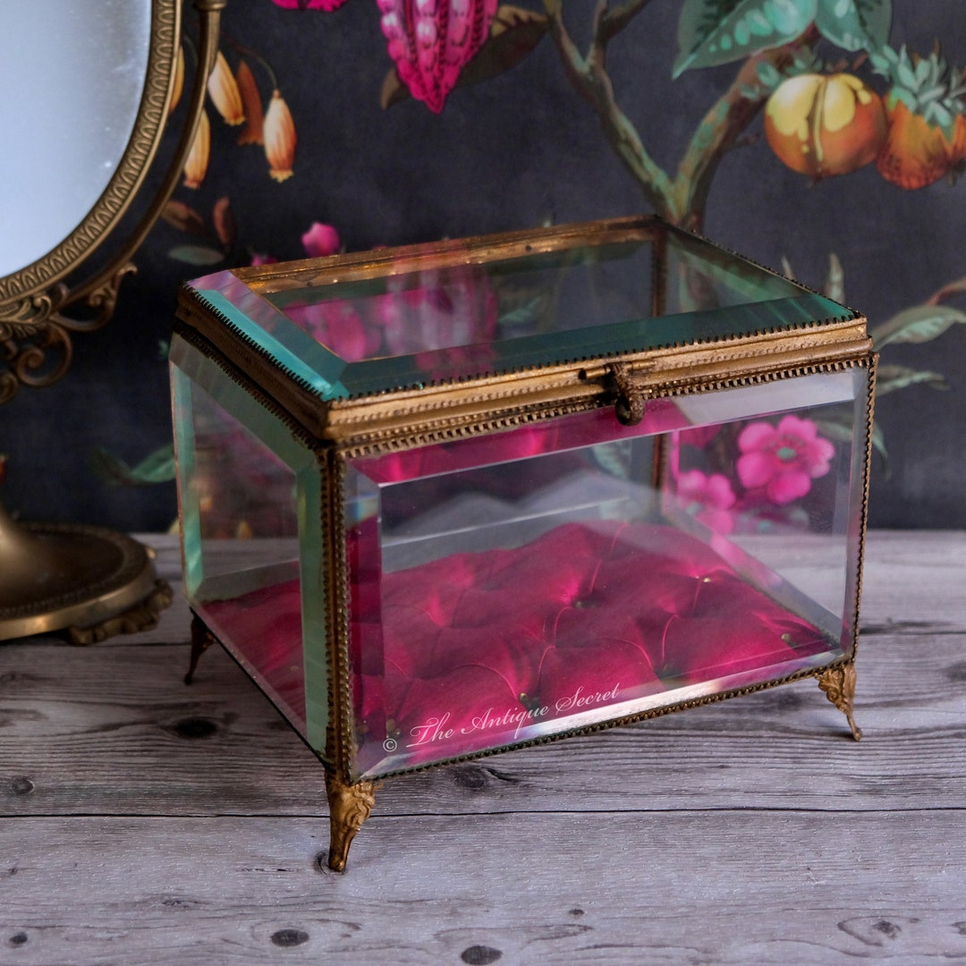 Antique French Ormolu Reliquary Box, Beveled Glass, Tufted Silk - Etsy